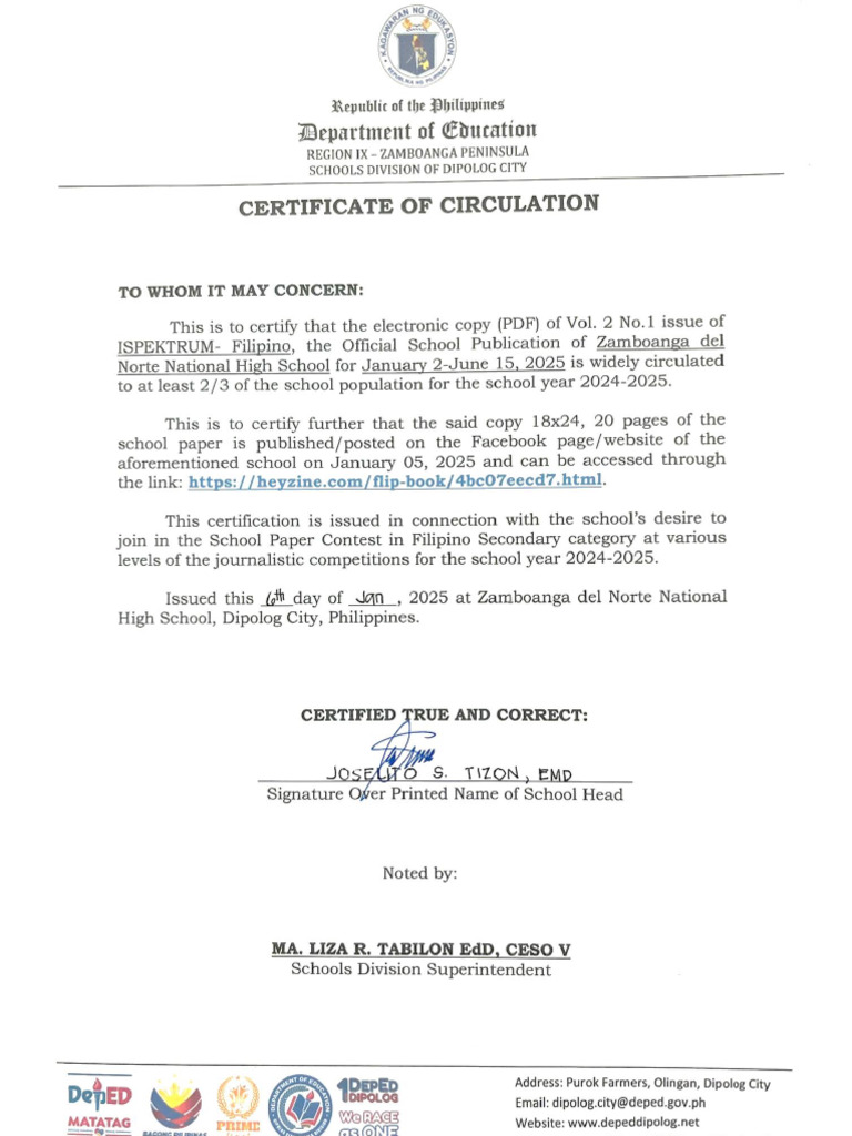 Certificate of Circulation Ispektrum | PDF
