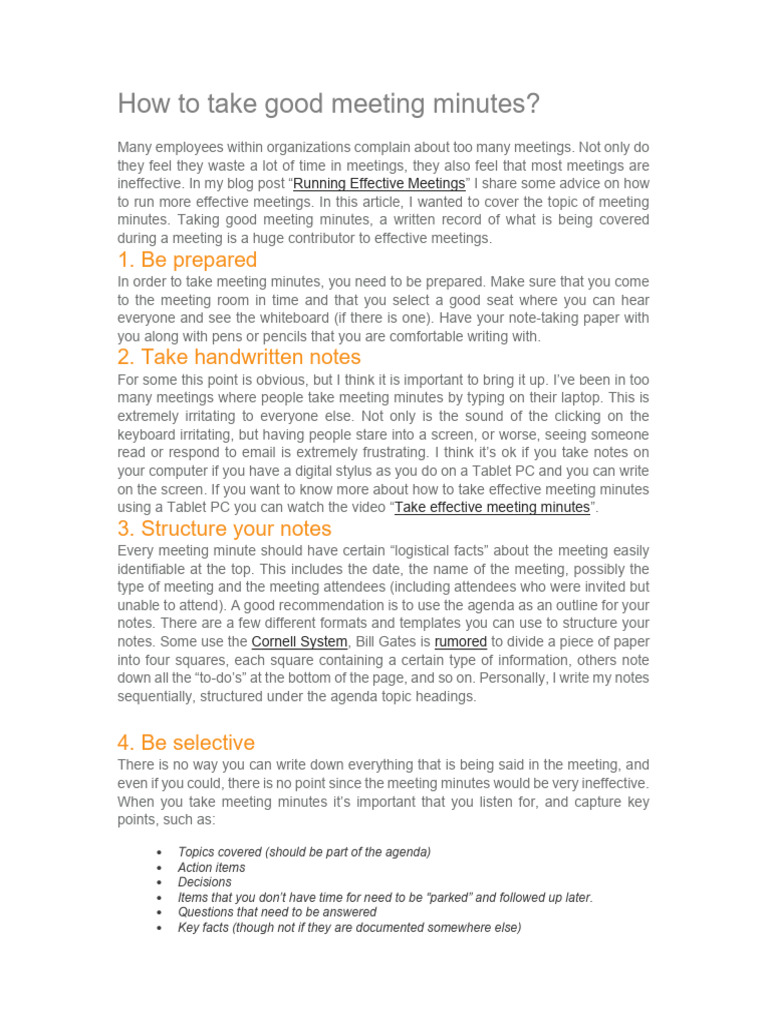 How To Take Meeting Minutes | PDF