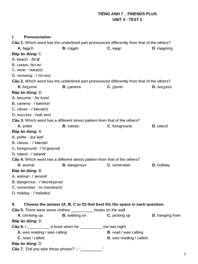 English 7 Unit 4 Test 2 Answers | PDF | Linguistics