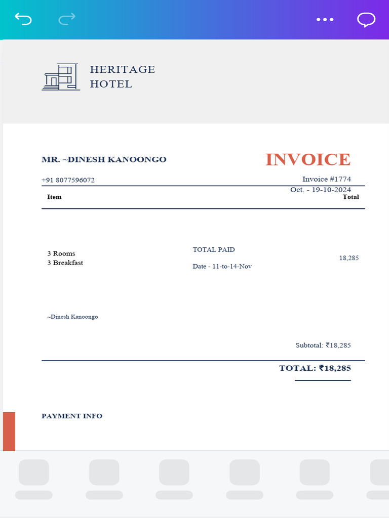 Red and Blue Clean Professional Hotel Service Invoice - A4 - Canva | PDF