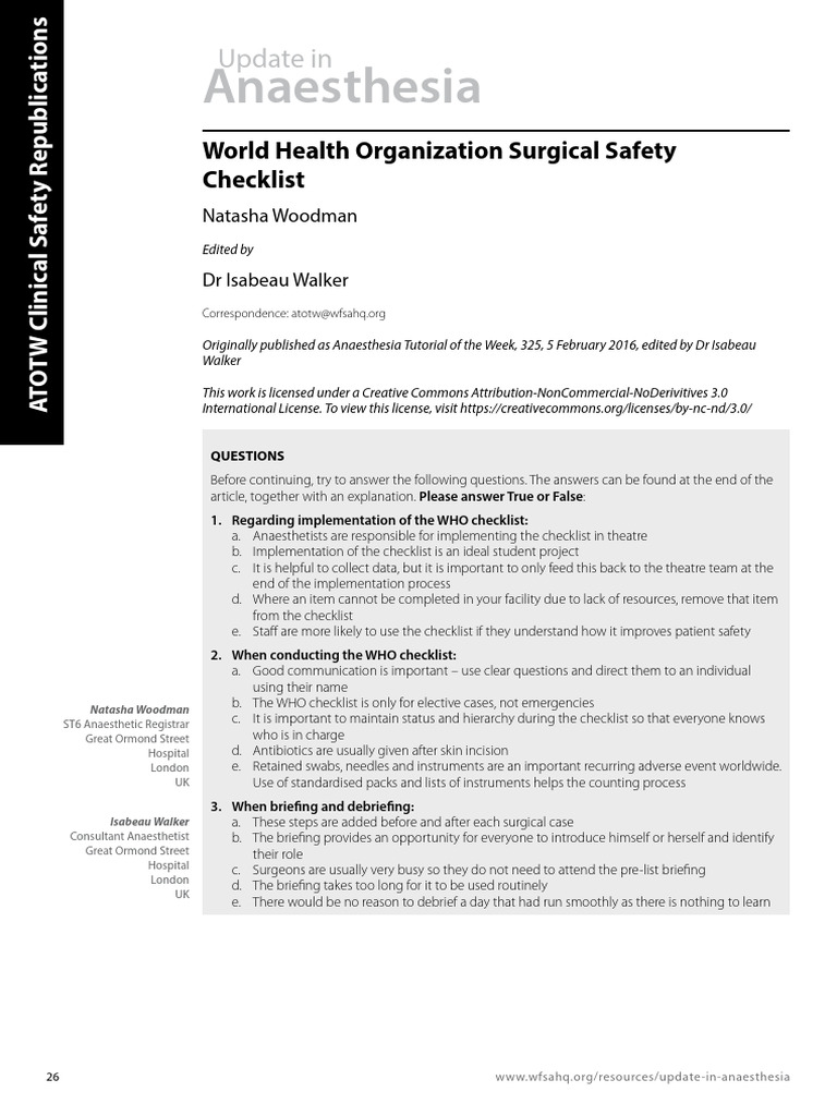 Uia33 World Health Organization Surgical Safety Checklist | PDF ...