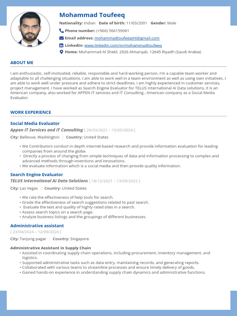 Md Toufeeq Cv (2) | PDF | Supply Chain | Strategic Management