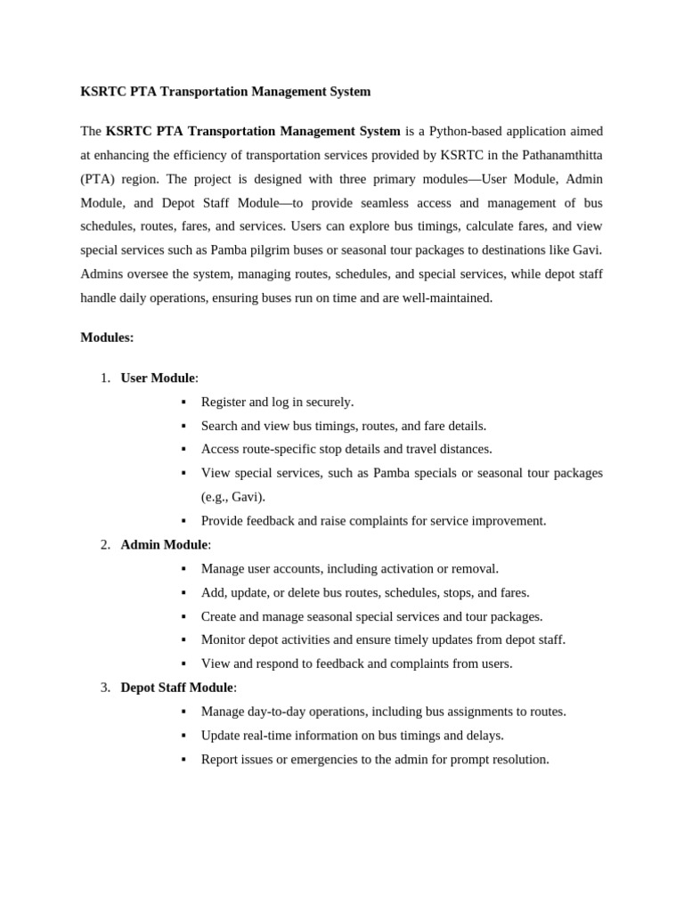 KSRTC PTA Transport System Guide | PDF
