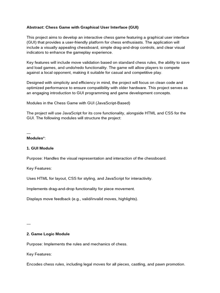 Abstract - Chess Game With Graphical User Interface (GUI) | PDF ...