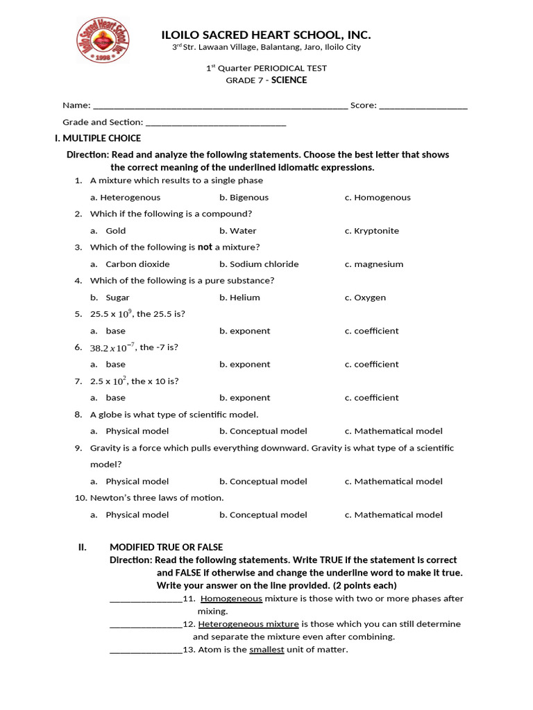 Grade 7 Science 2nd Summative Test | PDF | Homogeneity And ...