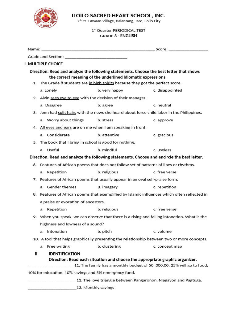 Grade 8 English 2nd Summative Test | PDF