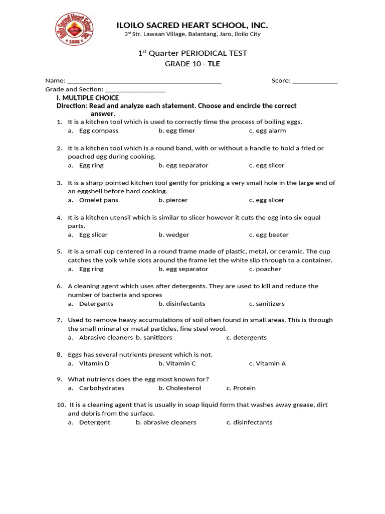 GR10 TLE 2nd Summative Test | PDF | Yolk | Egg White