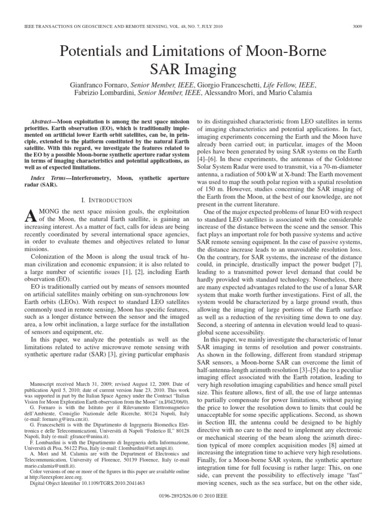 Moon-Borne SAR Imaging: Pros and Cons | PDF | Rotation | Moon