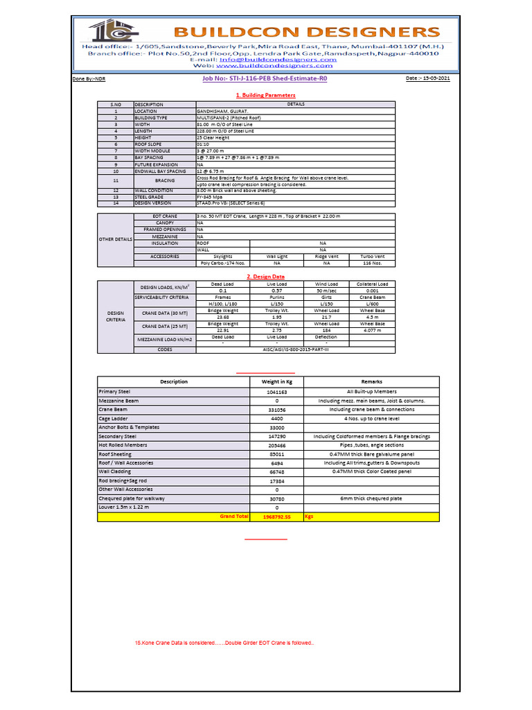 STI-J-116-PEB Shed-Estimate-R0 | PDF | Beam (Structure) | Roof