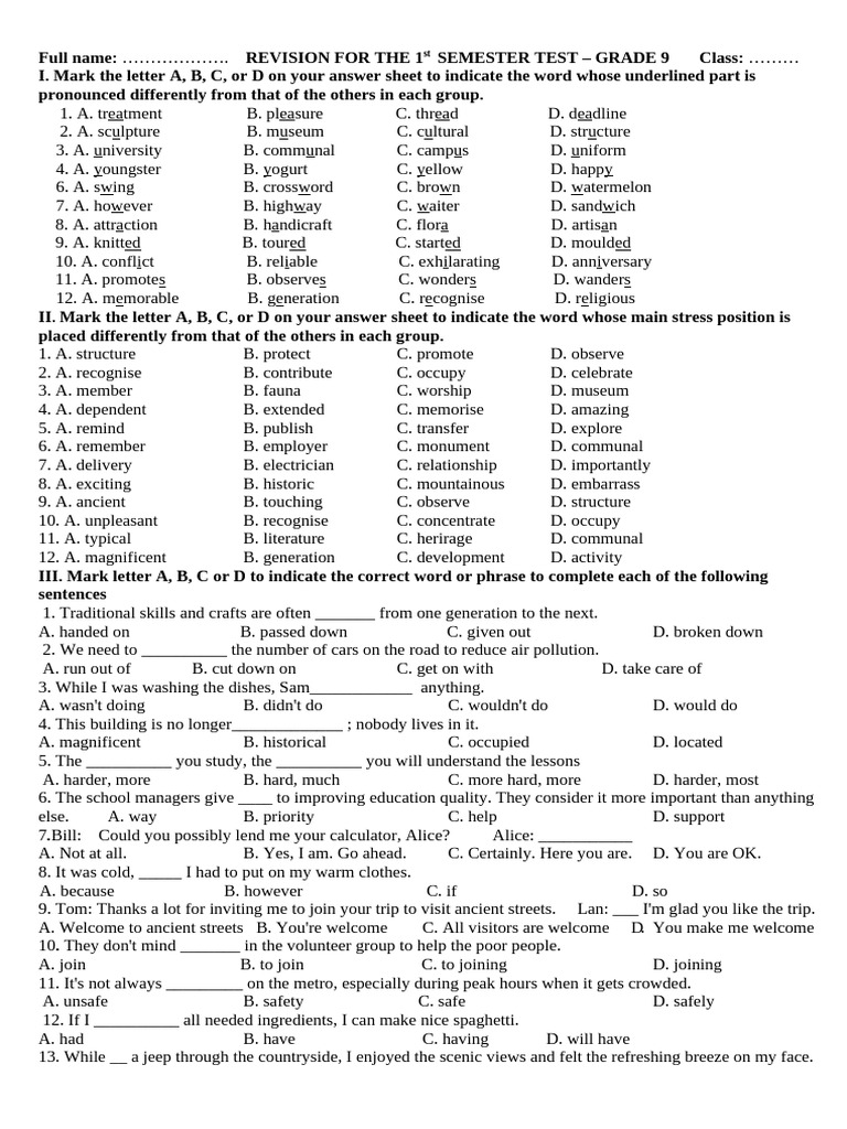 ANH 9 - ÔN CK1 - Copy | PDF
