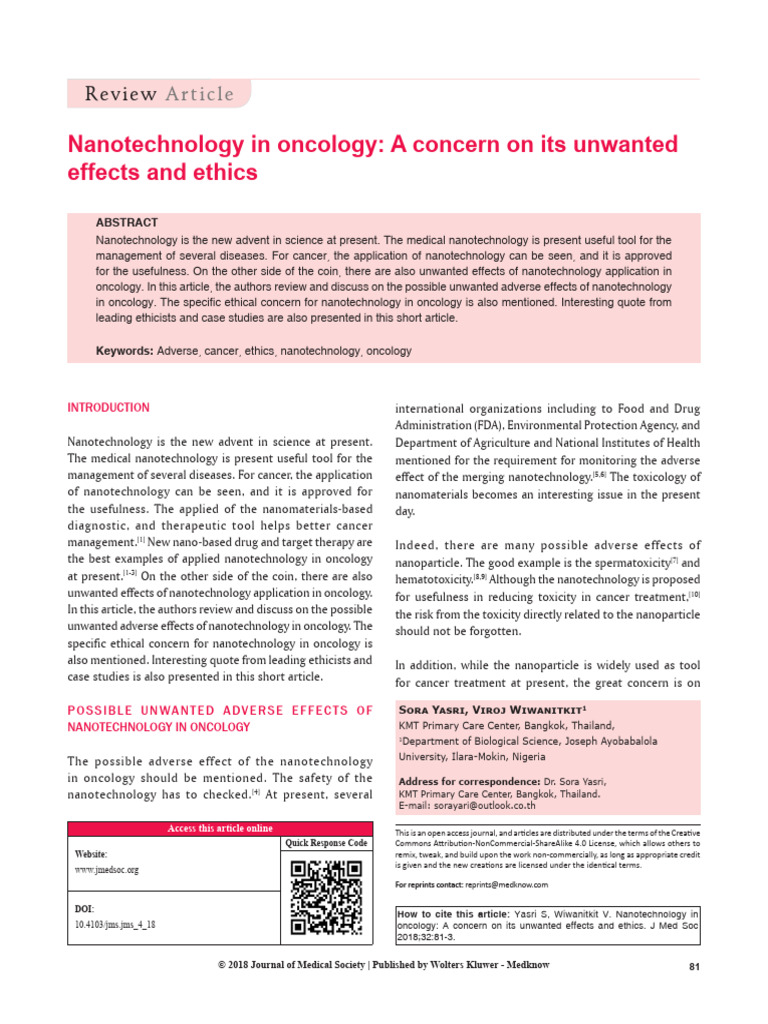 Adverse Effects of Nanotechnology in Oncology | PDF | Nanotechnology ...