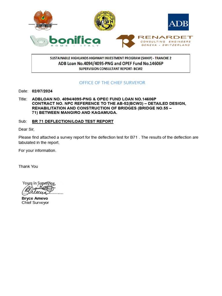 Deflection Test Report B71 | PDF | Bridge | Surveying