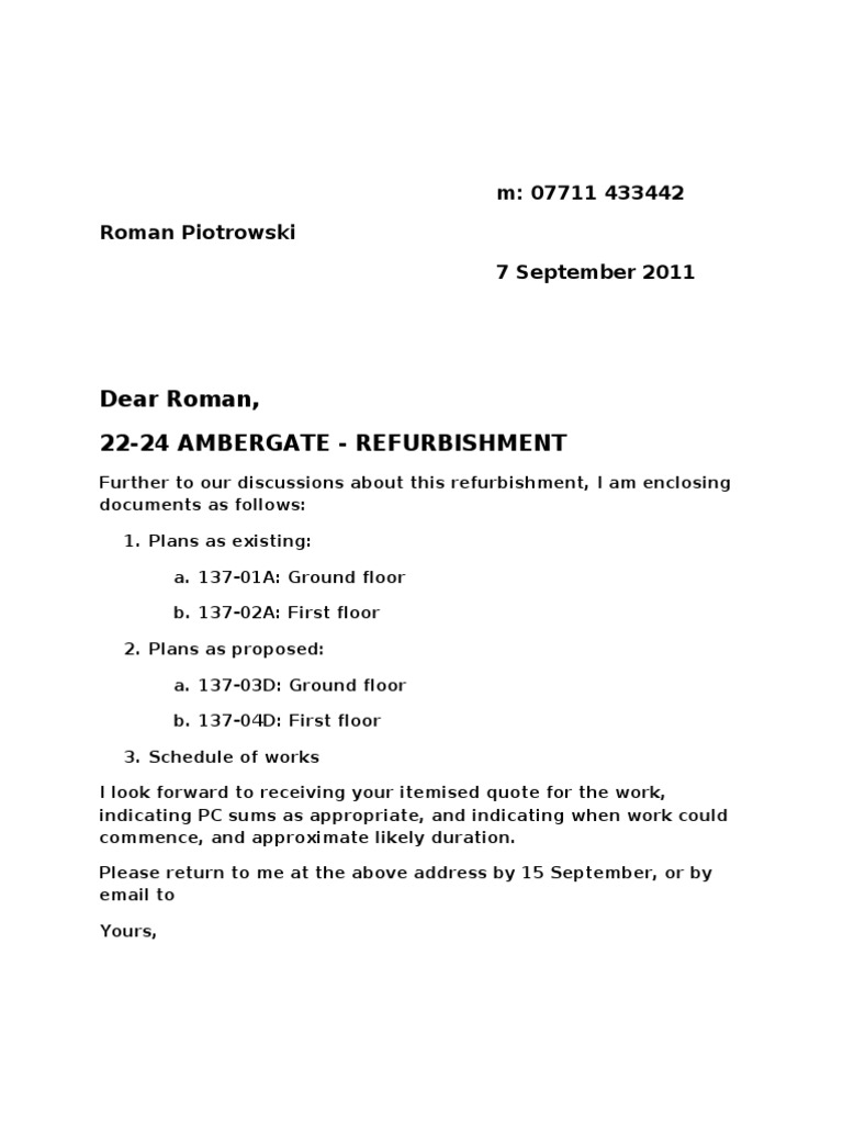 Ambergate Refurbishment Plans & Quote Request | PDF