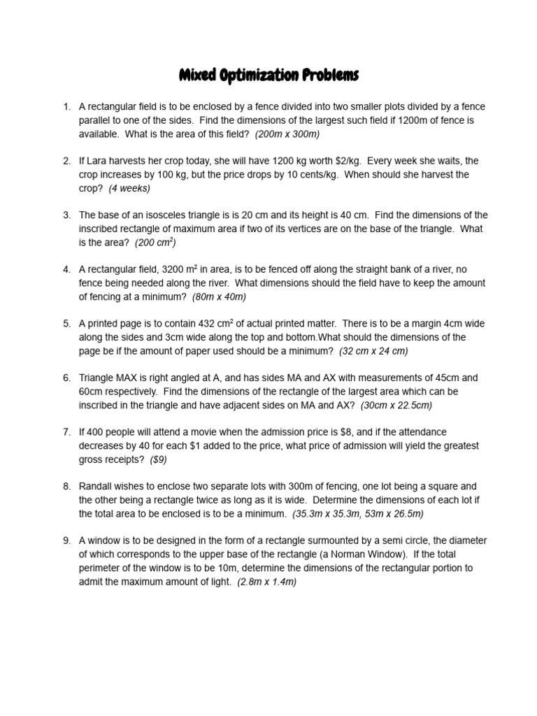 Mixed Optimization Problems and Solutions | PDF