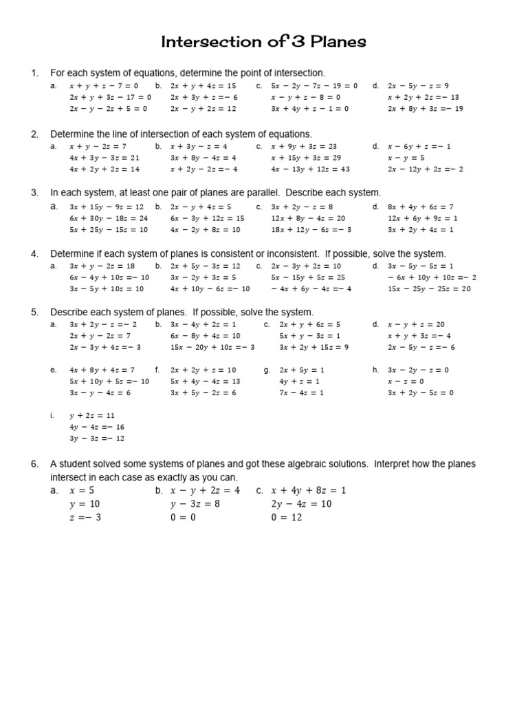 Analyzing 3 Plane Intersections | PDF | Matrix (Mathematics) | Algebra