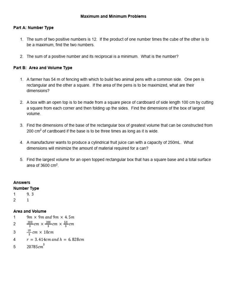 02B Maximum and Minimum Problems | PDF
