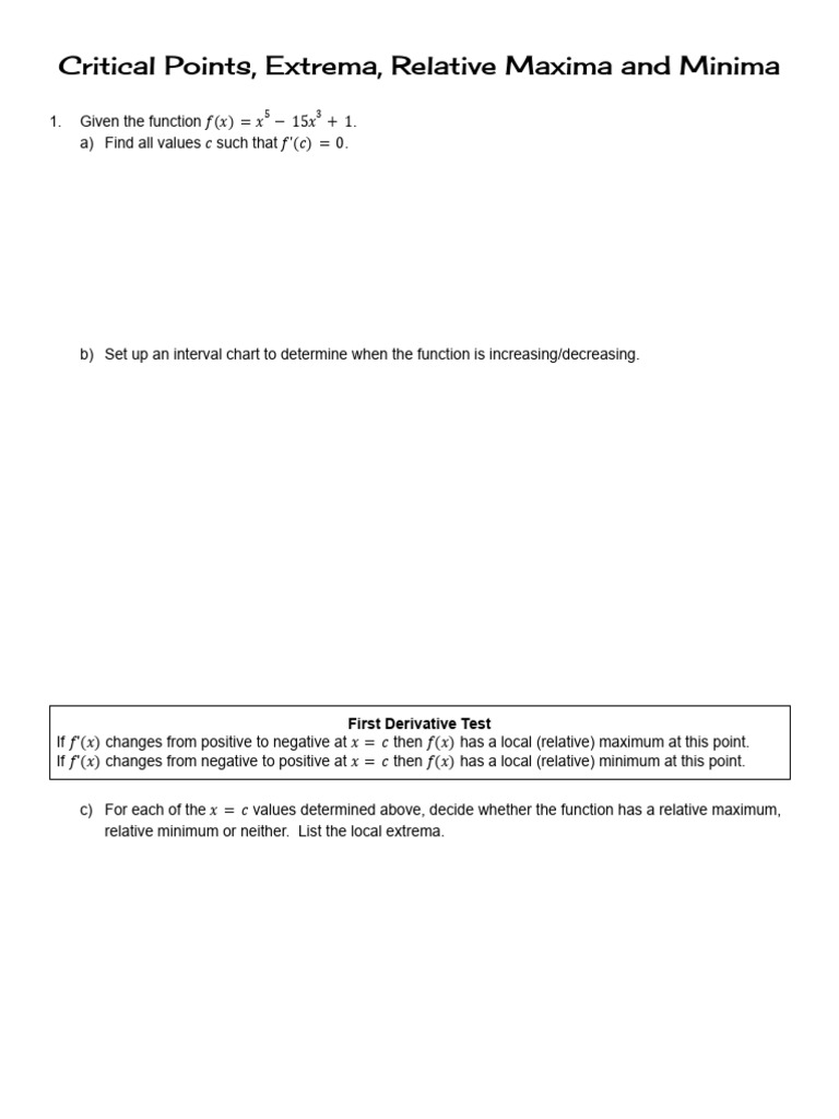 2A Critical Points, Extrema, Maxima and Minima | PDF