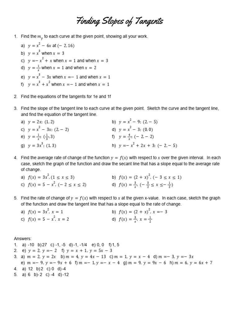 07B Slope of The Tangent Worksheet | PDF