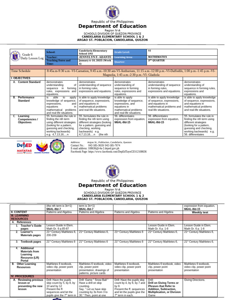 Q3-W4-MATH-DLL | PDF | Equations | Mathematics