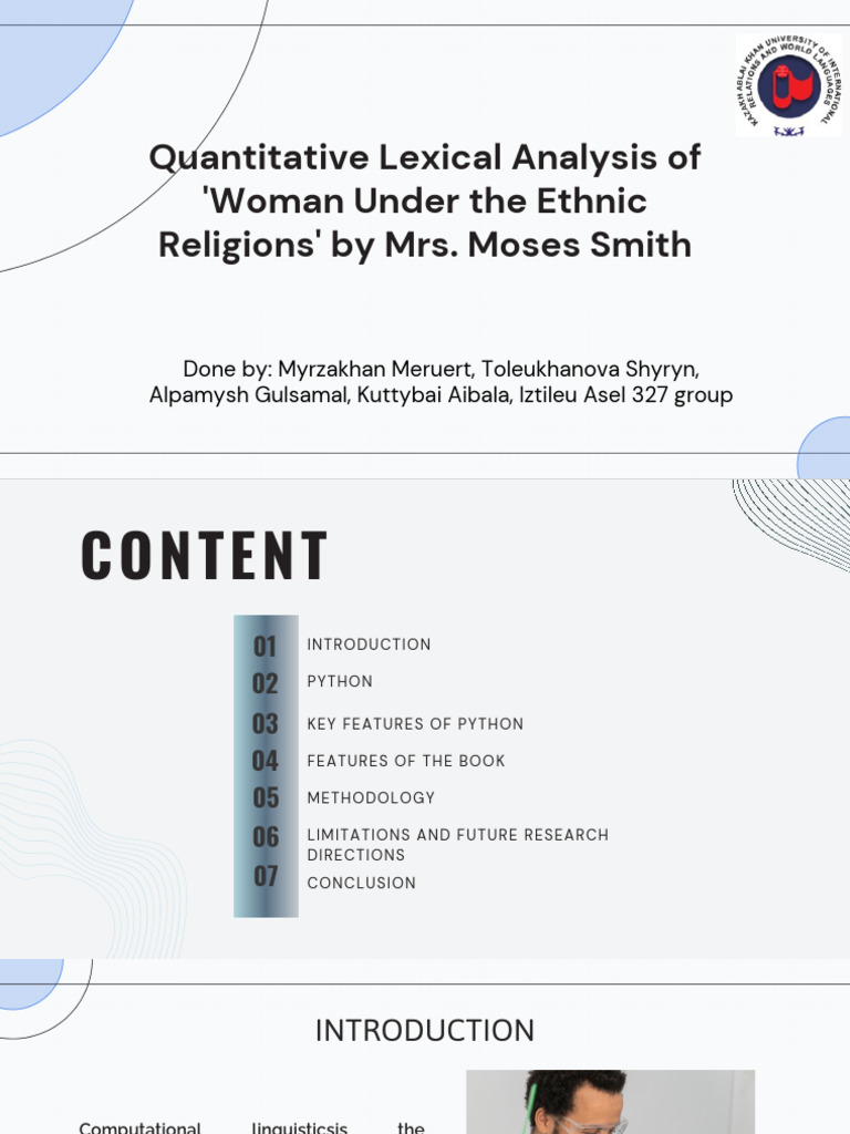 Slidesgo Quantitative Lexical Analysis of Woman Under The Ethnic Religions by Mrs Moses Smith A ...