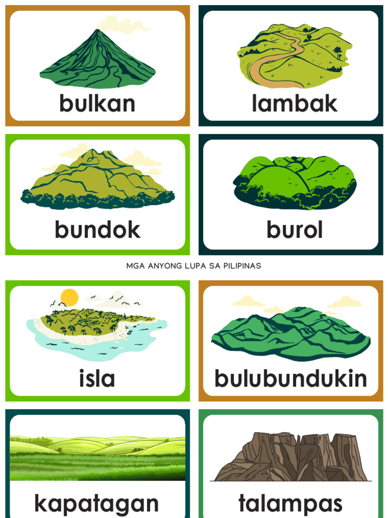 Mga Anyong Lupa Sa Pilipinas Flash Card | PDF