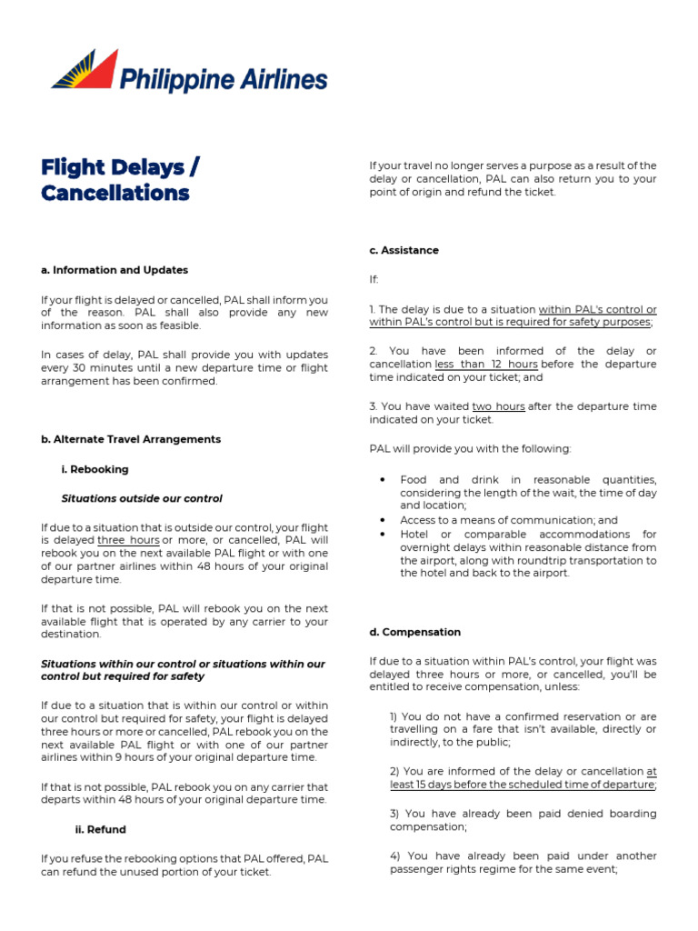 PAL Flight Delay and Cancellation Policy | PDF | Airlines | Transport
