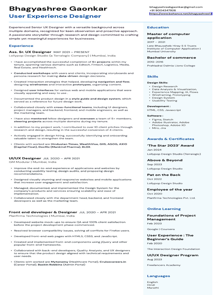 Naukri BhagyashreeBhikajigaonkar (5y 6m) | PDF | Software Development | Computing