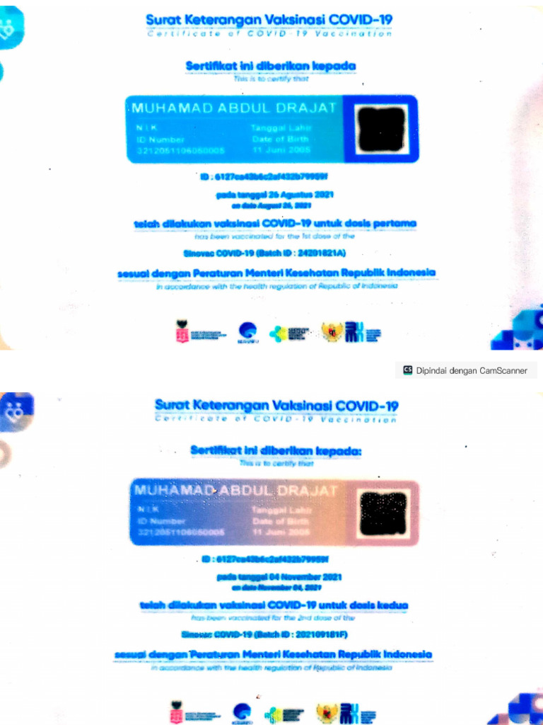SERTIFIKAT VAKSIN 1,2 Pdf Drajat | PDF