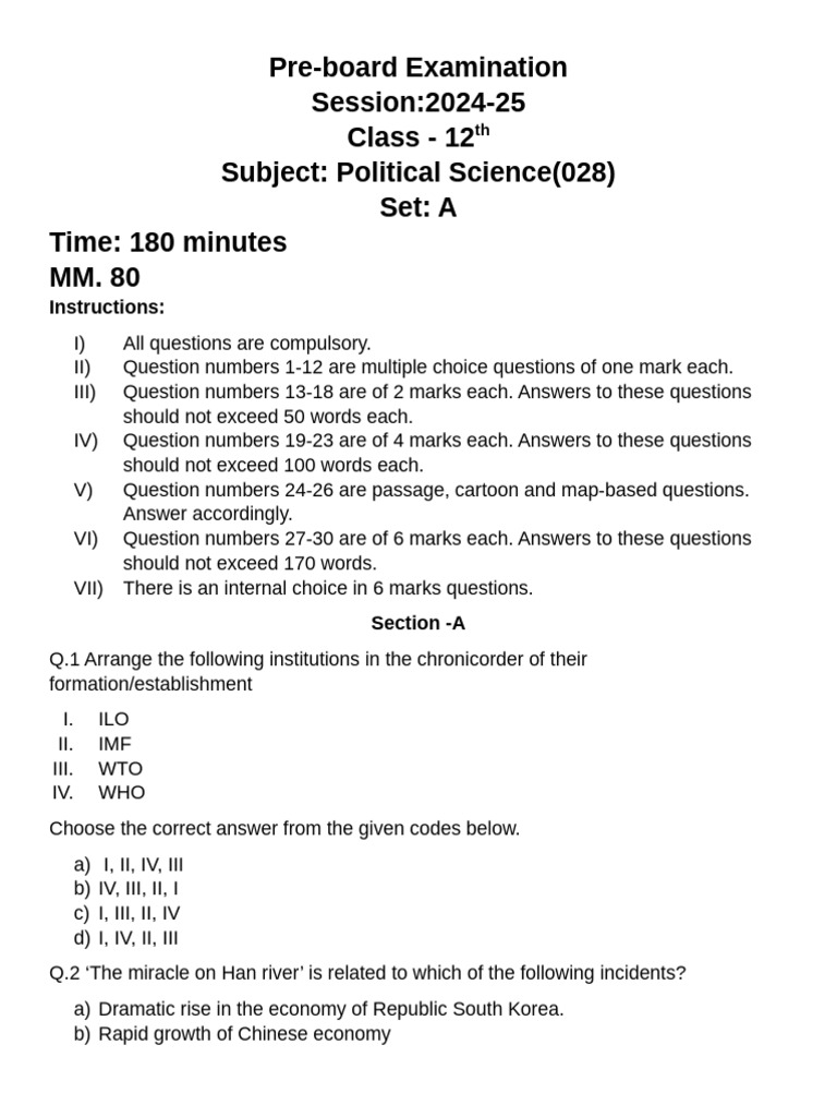 MRA 2024 Preboard Set A Class 12 | PDF | Civil Liberties ...