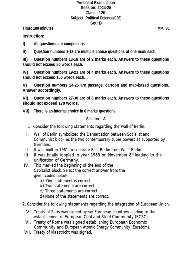 MRA Preboard II Set B (1) (1) CLASS 12 | PDF | Global Politics | Political Science