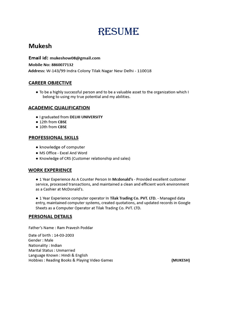 Mukesh Resume | PDF