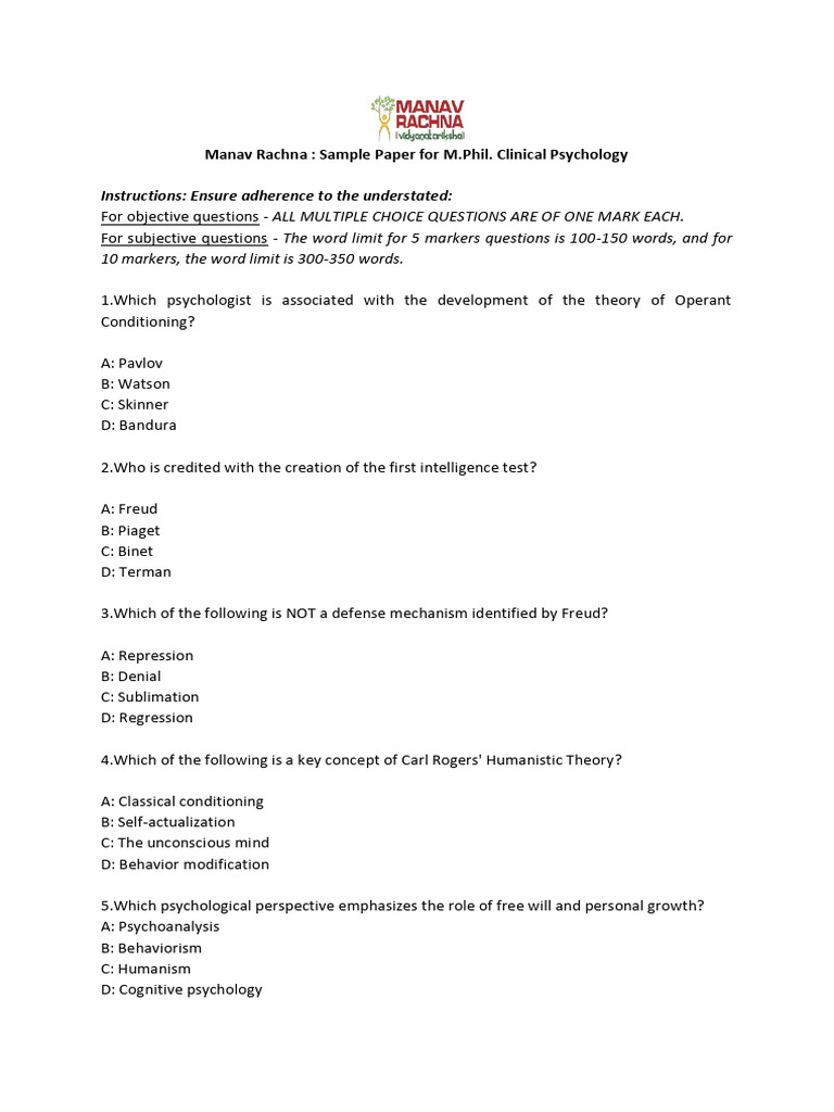 Sample QP For MPhil Clinical Psychology | PDF