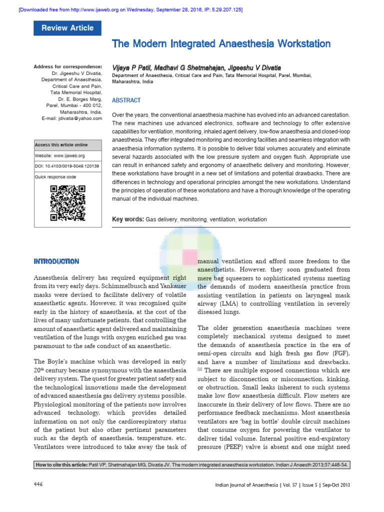The Modern Integrated Anaesthesia Workstation | PDF | Monitoring ...