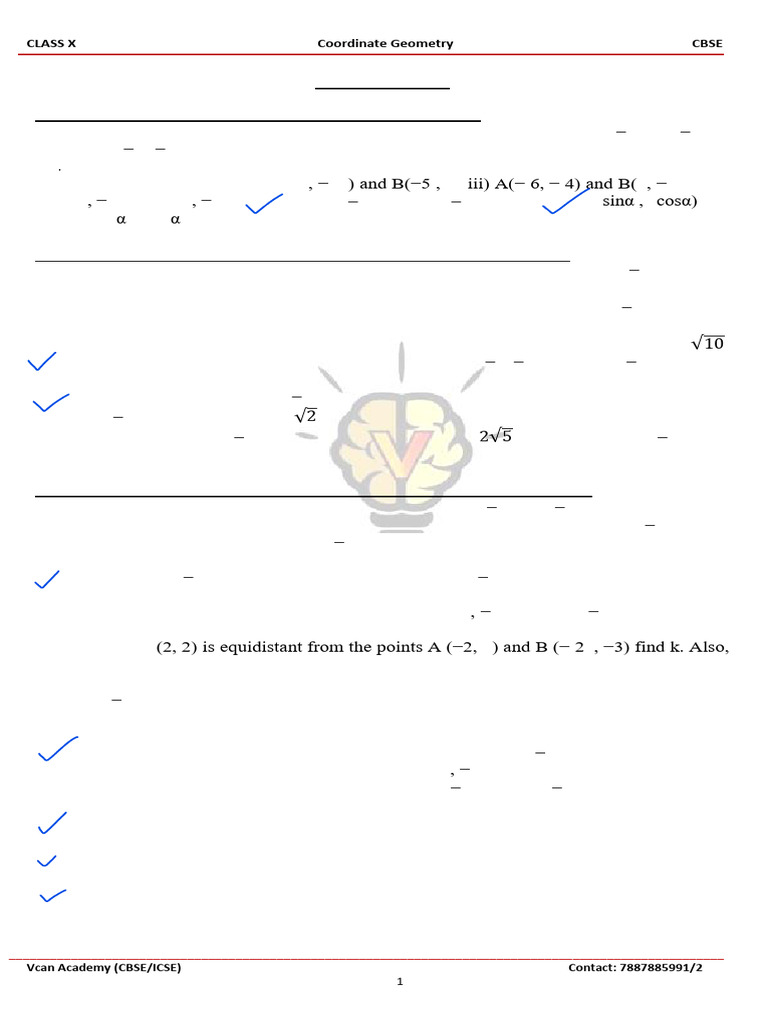 Coordinate Geometry Class10 Practice | PDF | Triangle | Elementary ...