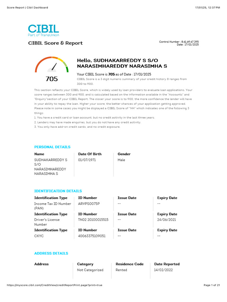 Score Report | Cibil Dashboard | PDF | Credit | Finance & Money Management