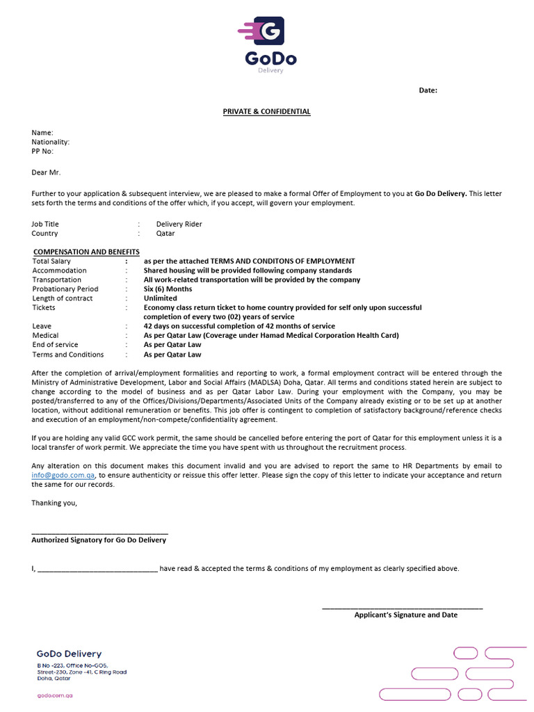 GO DO Offer Letter - Overseas | PDF | Employment | Expense