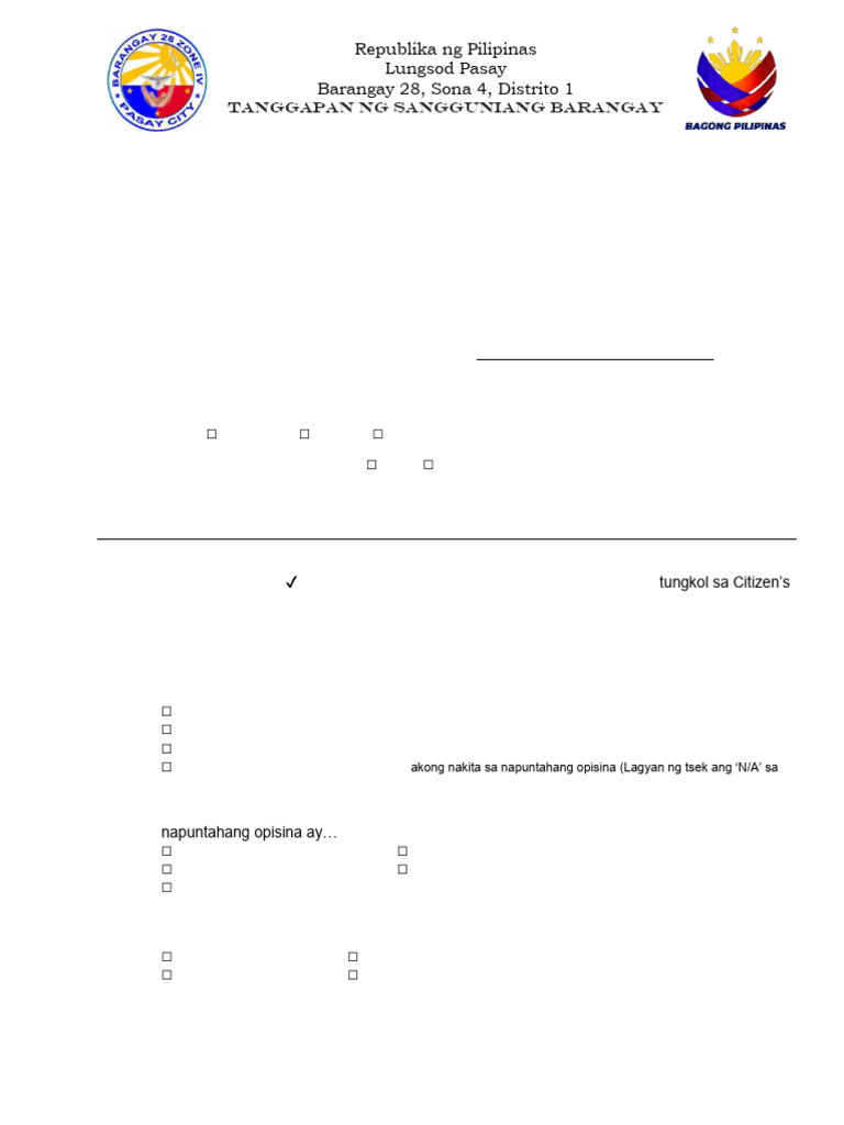 Questionnaire v2 Tagalog 2023 Citizen's Charter | PDF