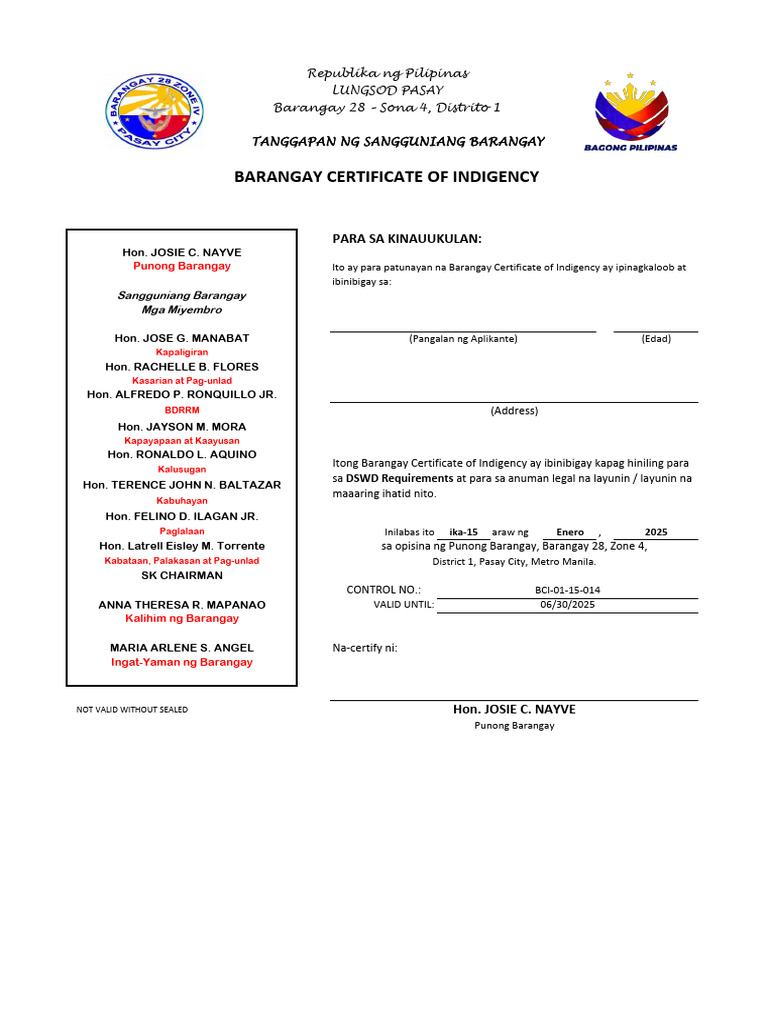 Charter Sample Forms-Indigency | PDF