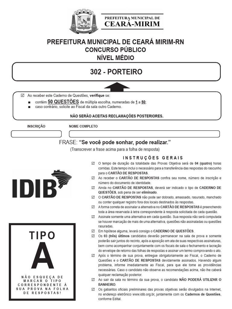 Prova Porteiro Tipo A | PDF