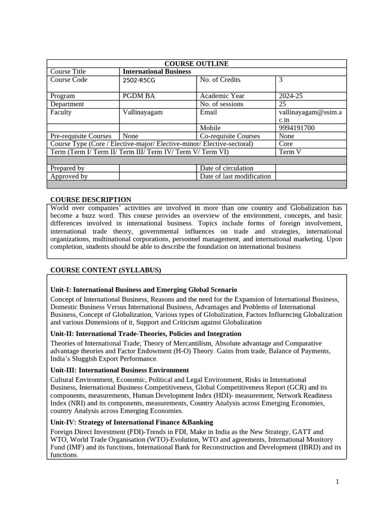 International Business Course Outline | PDF | Globalization | World ...