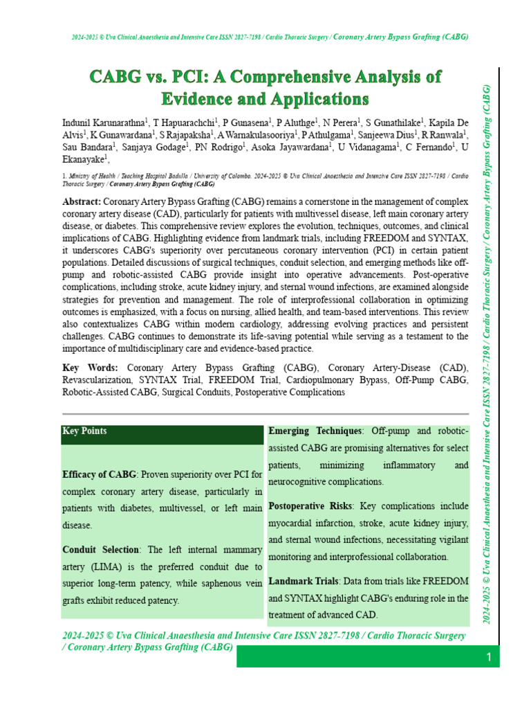 CABG vs. PCI: A Comprehensive Analysis Of: Abstract | PDF | Coronary ...
