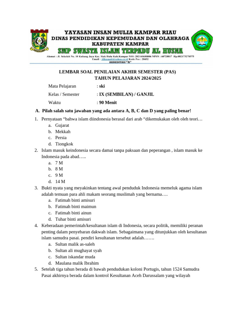 Soal Ski Kelas Ix Ganjil Sumatif | PDF