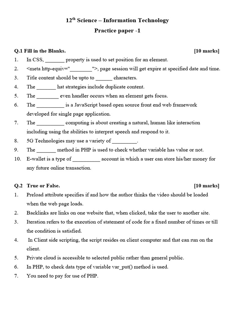 It Practice Paper 1 To 5 | PDF | World Wide Web | Internet & Web