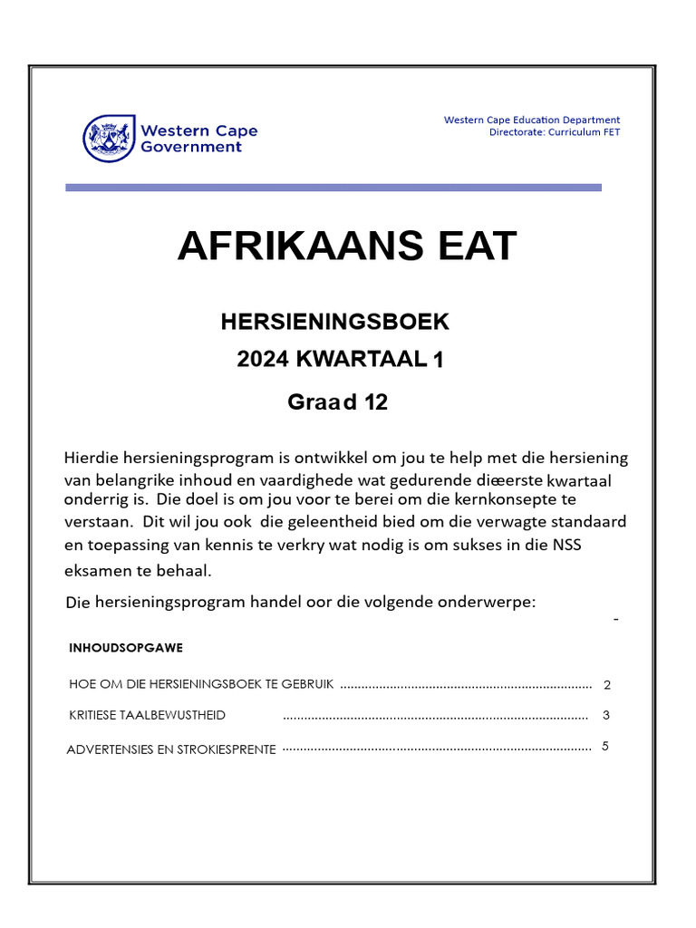 GR 12 Afrikaans EAT HERSIENINGSBOEK | PDF