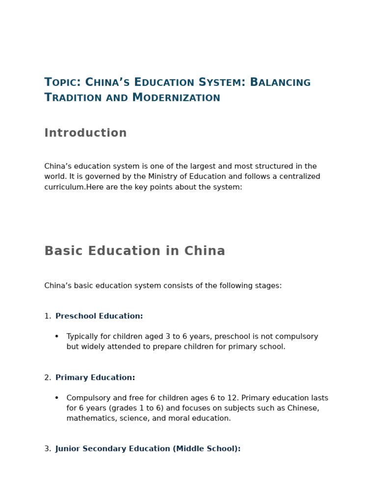 An Overview of The Chinese Education System | PDF | Middle Schools ...