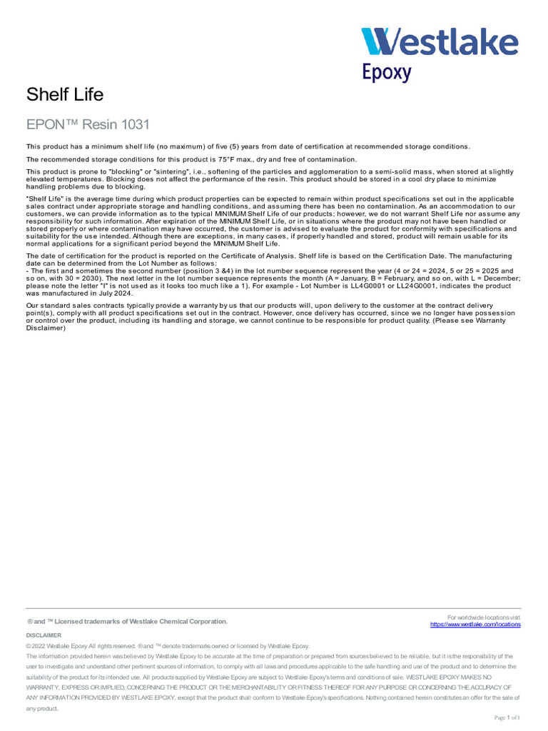 EPON Resin 1031 | PDF | Shelf Life