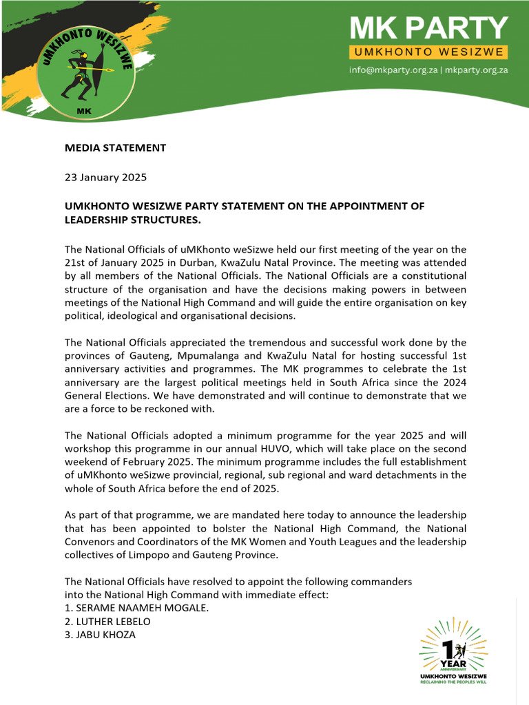 Leadership Appointments in MK Party | PDF