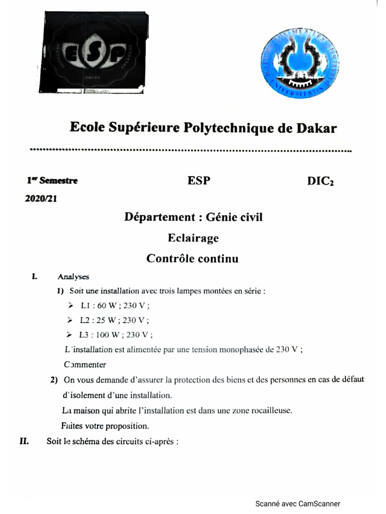 Examen Et Devoir Éclairage | PDF