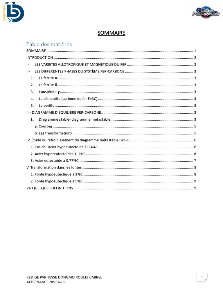 Diagrammes Fer-Carbone et Phases Allotropiques du Fer | PDF | Fonte ...