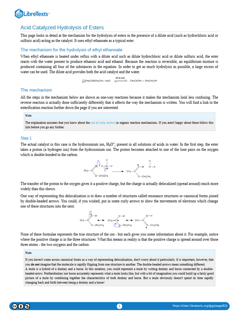 Acid-Catalyzed Ester Hydrolysis | PDF | Acid | Ester